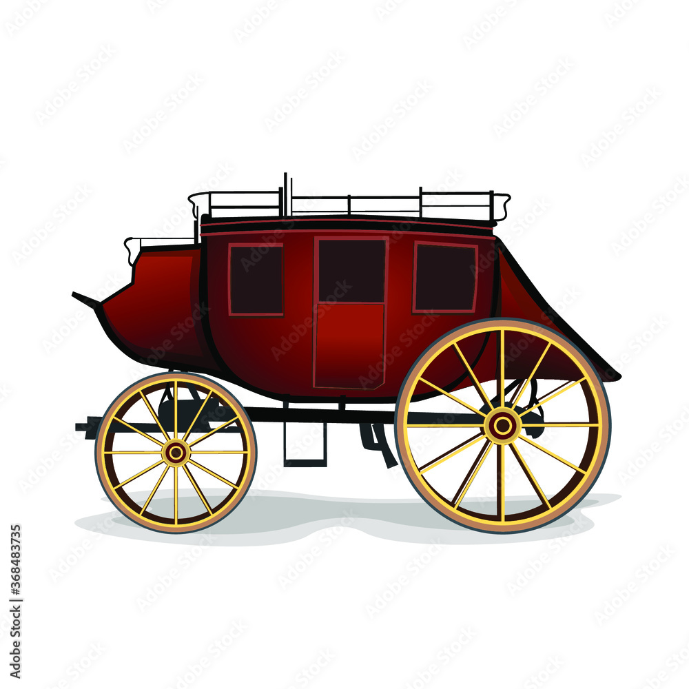 Realistic red stagecoach with yellow wheels vector illustration Stock ...