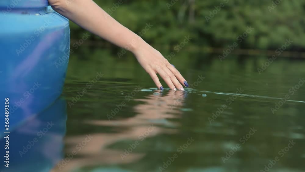 Hands Playing And Touching Water In Slow Motion.Dragging And Sliding ...