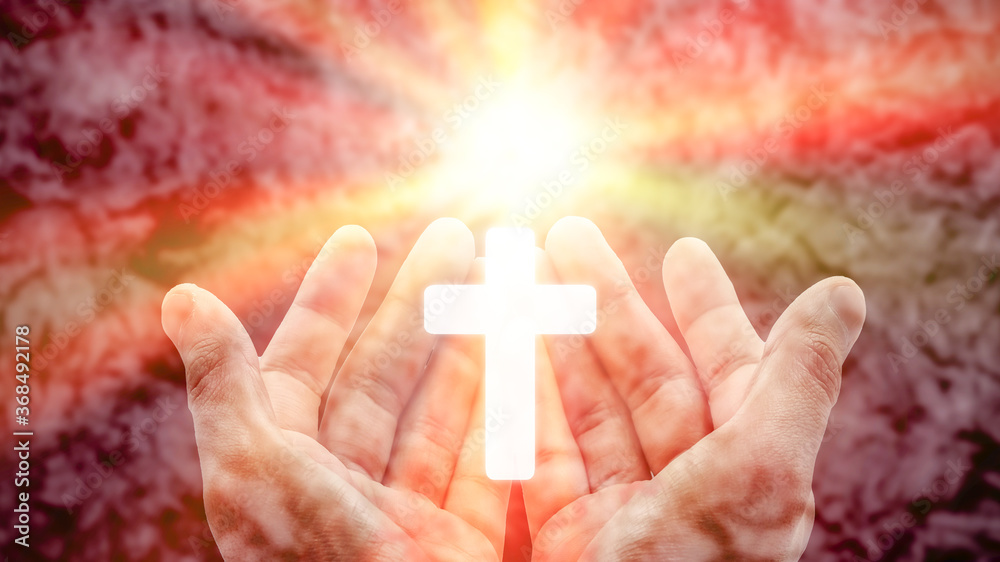 Human hands open palm up worship. With raised hand. Christian Religion ...