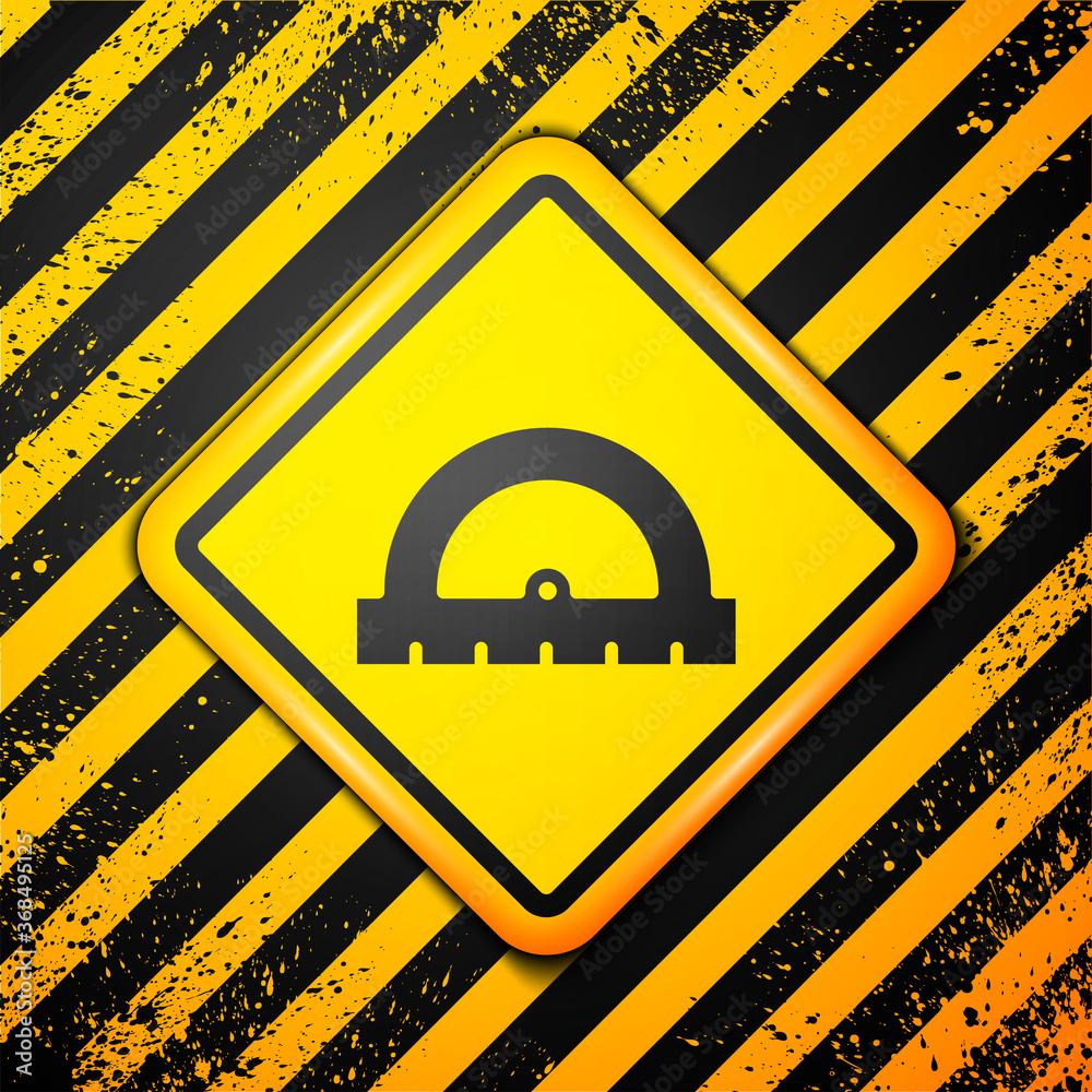 Black Protractor grid for measuring degrees icon isolated on yellow ...