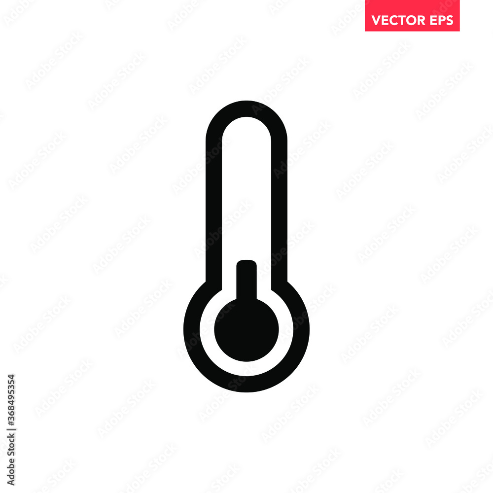 Black cold weather thermometer line icon, simple freeze flat design ...