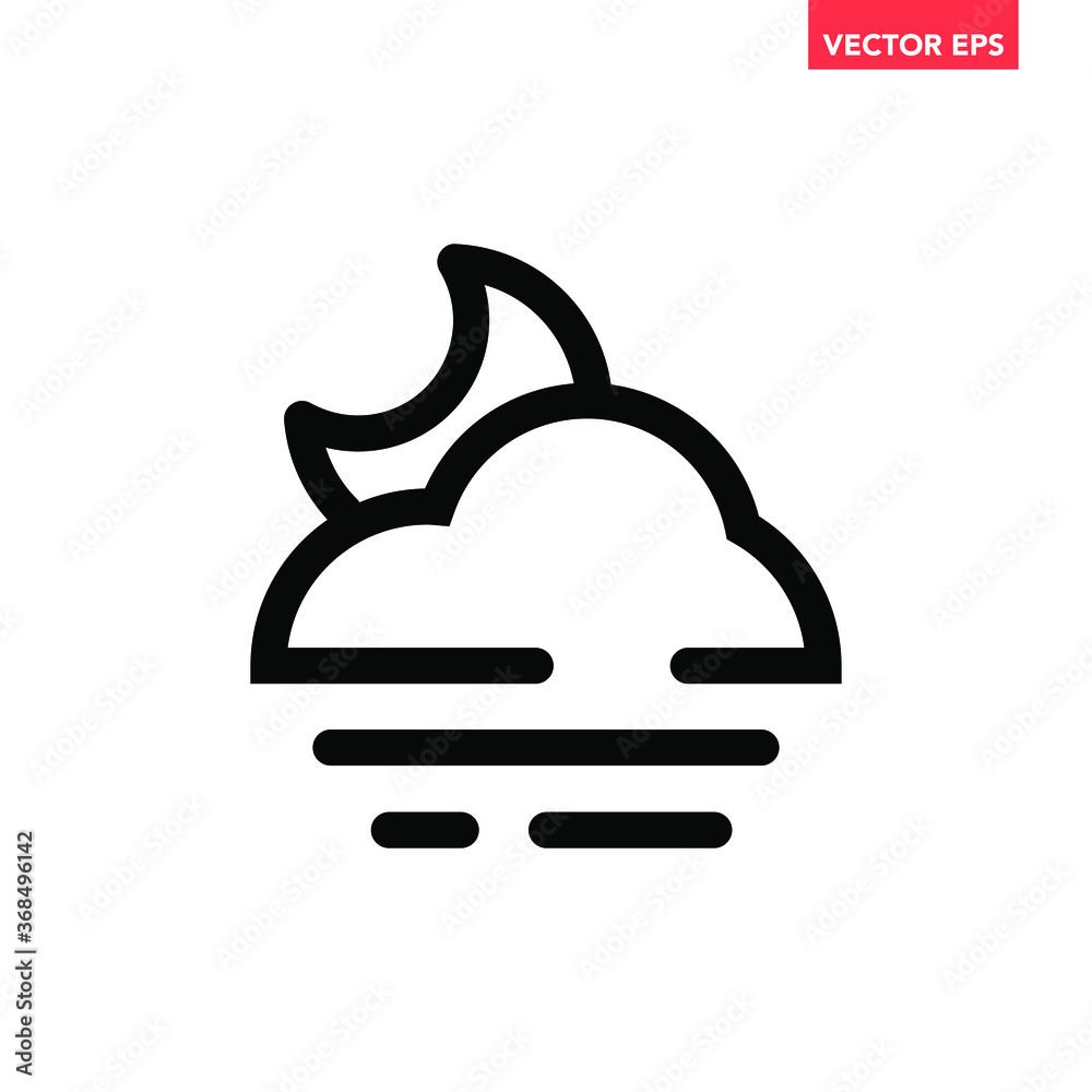 Black single fog cloud line icon, simple mist haze flat design vector ...