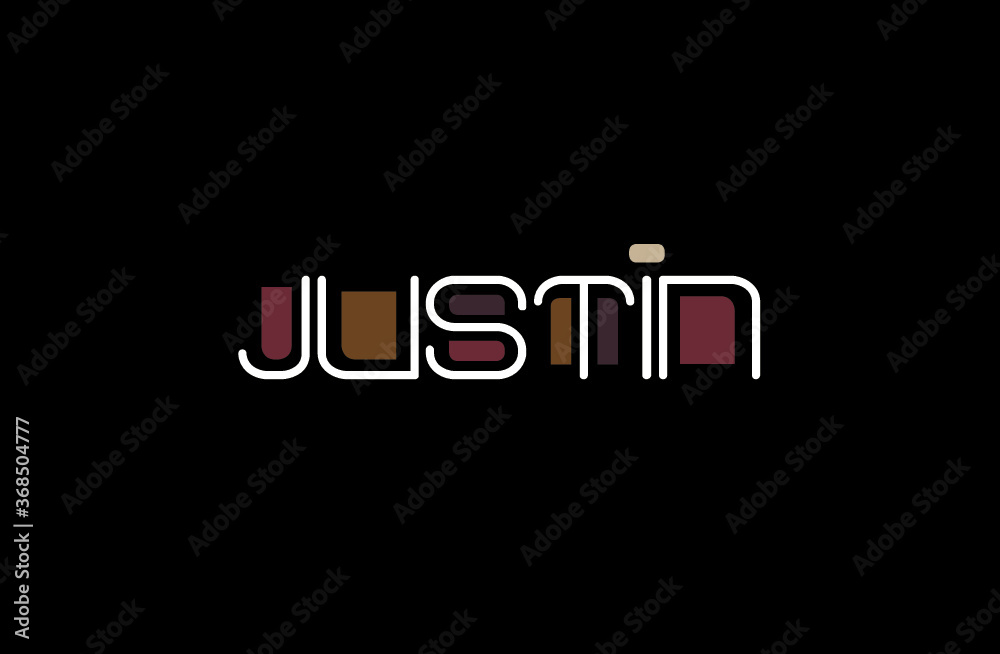 Justin Name Art in a Unique Contemporary Design in Java Brown Colors ...