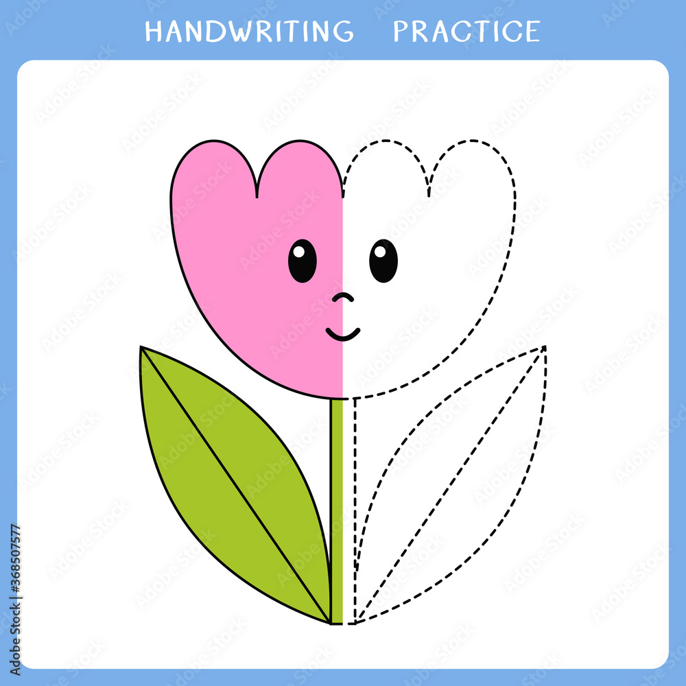 Handwriting practice sheet. Simple educational game for kids. Cute ...
