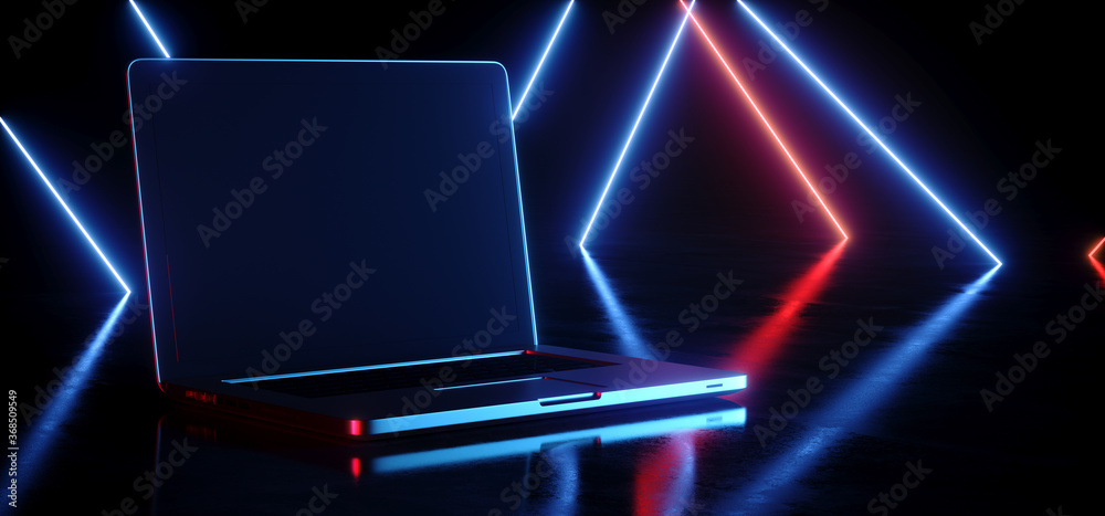 Sci Fi Futuristic Laptop Portable Computer Gaming Working Empty Screen ...
