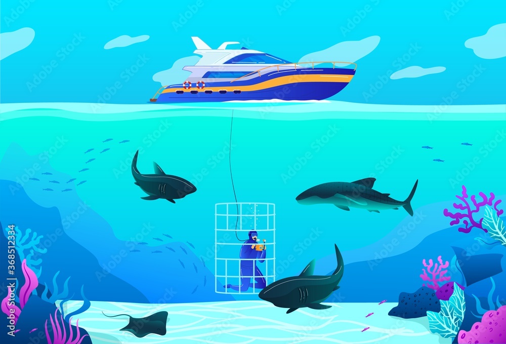 People diving vector illustration. Cartoon flat professional scuba ...