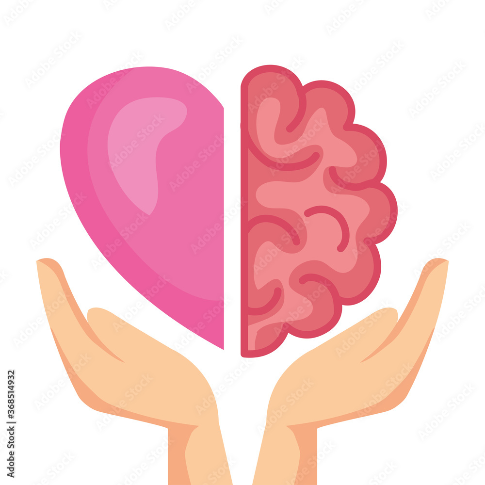 hands holding half brain and heart, conflict between emotions and ...