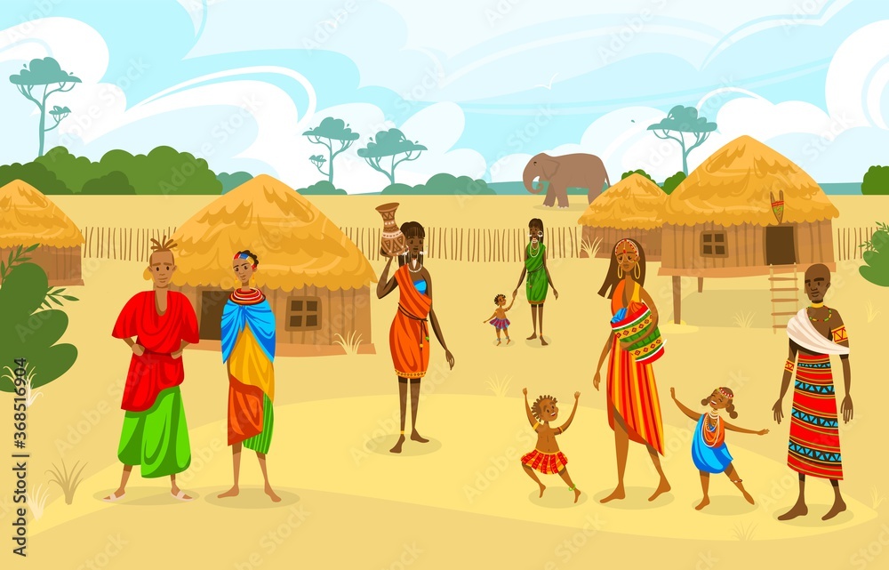 Tribe ethnic people in Africa flat vector illustration. Cartoon African ...