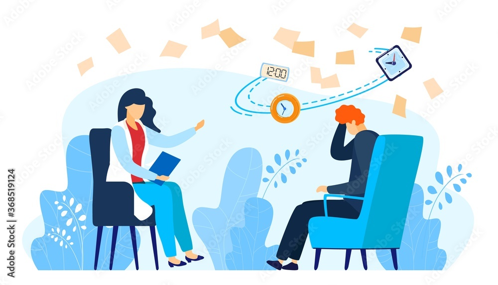Businessman consults psychiatrist flat vector illustration. Cartoon ...