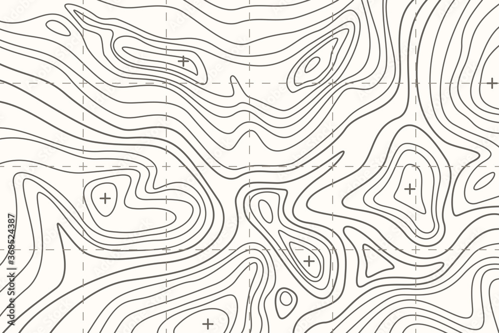 Topographic map or sheet with contours, relief, features, mountain ...