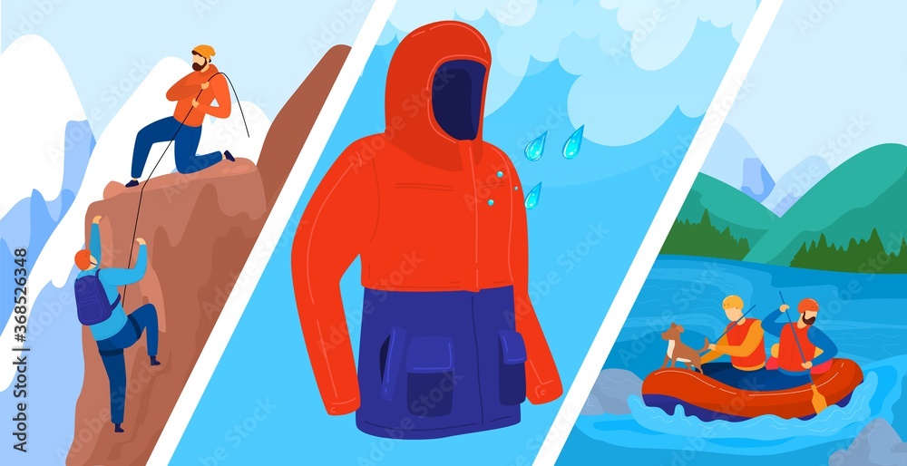 Outdoor tourism vector illustration. Cartoon flat jacket with attached ...