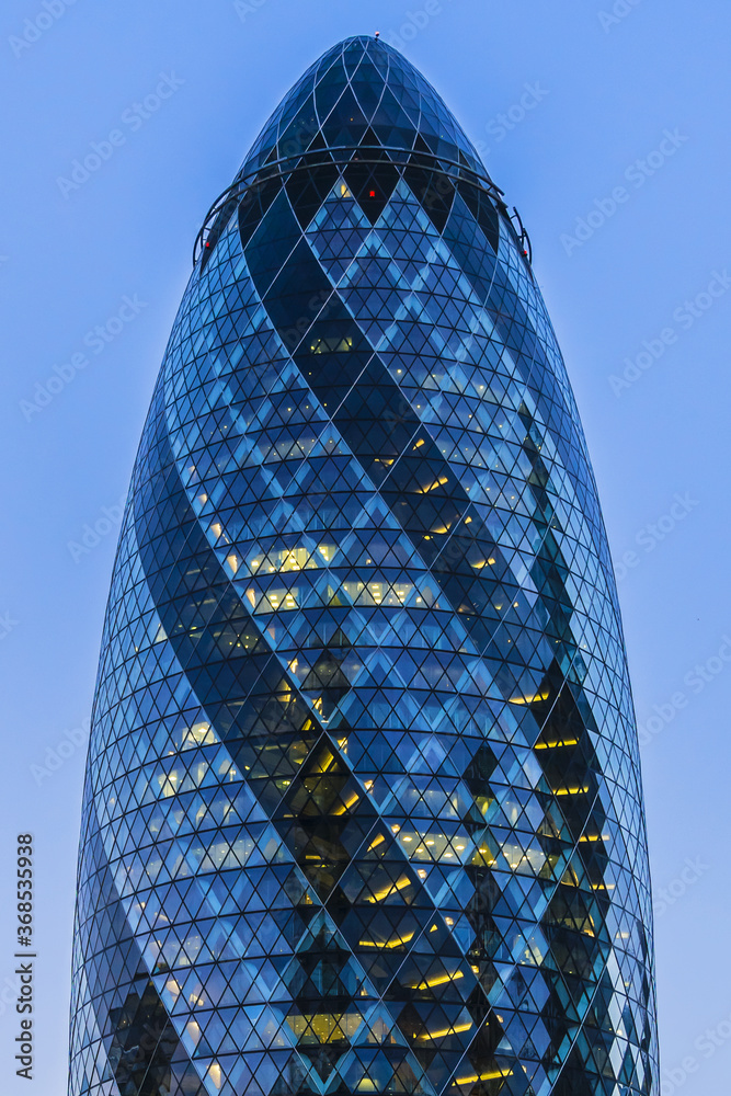 View of Gherkin building (30 St Mary Axe) at night. Gherkin - iconic ...