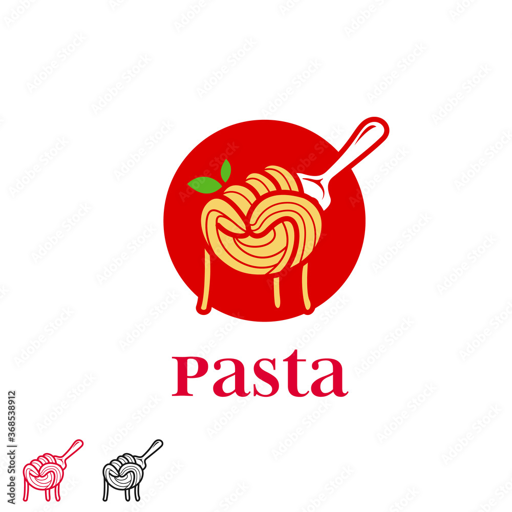 Spaghetti fist on fork pasta ramen noodle logo in hand punch fist shape ...