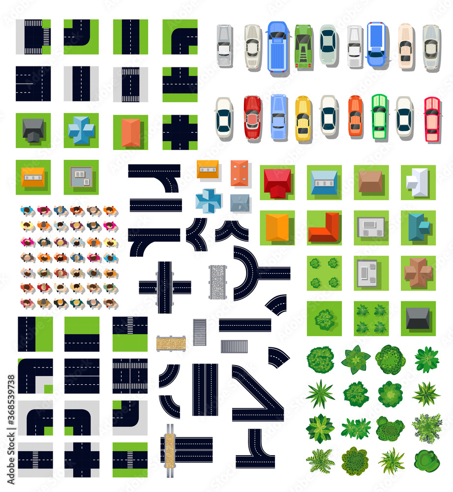 The top view from above is a map of the city with town infrastructure ...