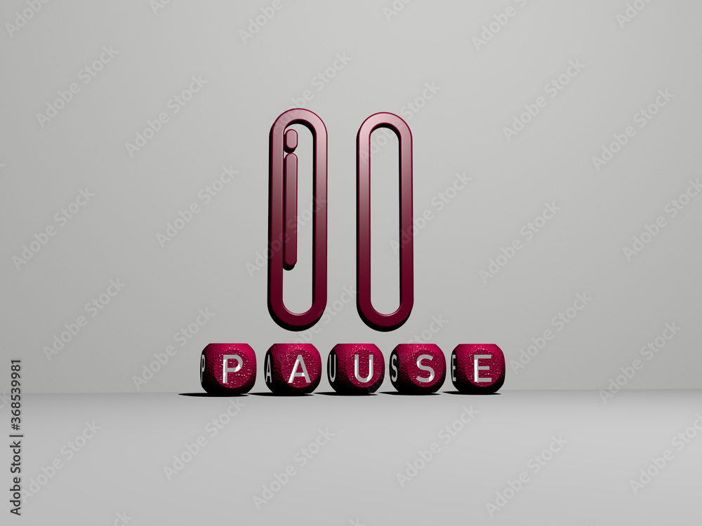 3D illustration of pause graphics and text made by metallic dice ...