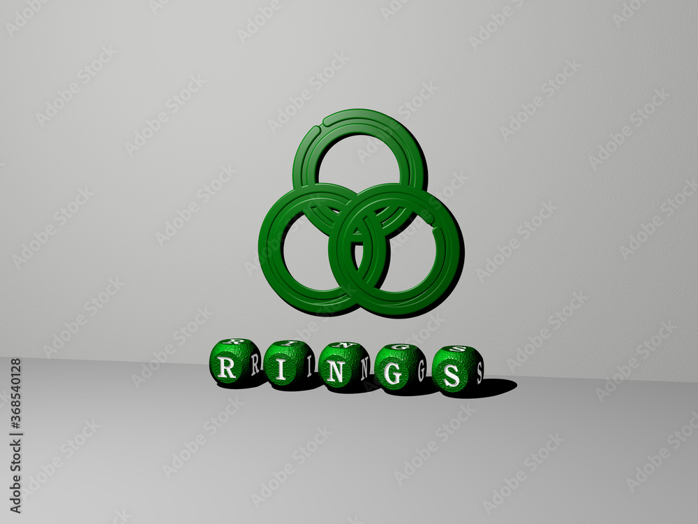 3D representation of rings with icon on the wall and text arranged by ...