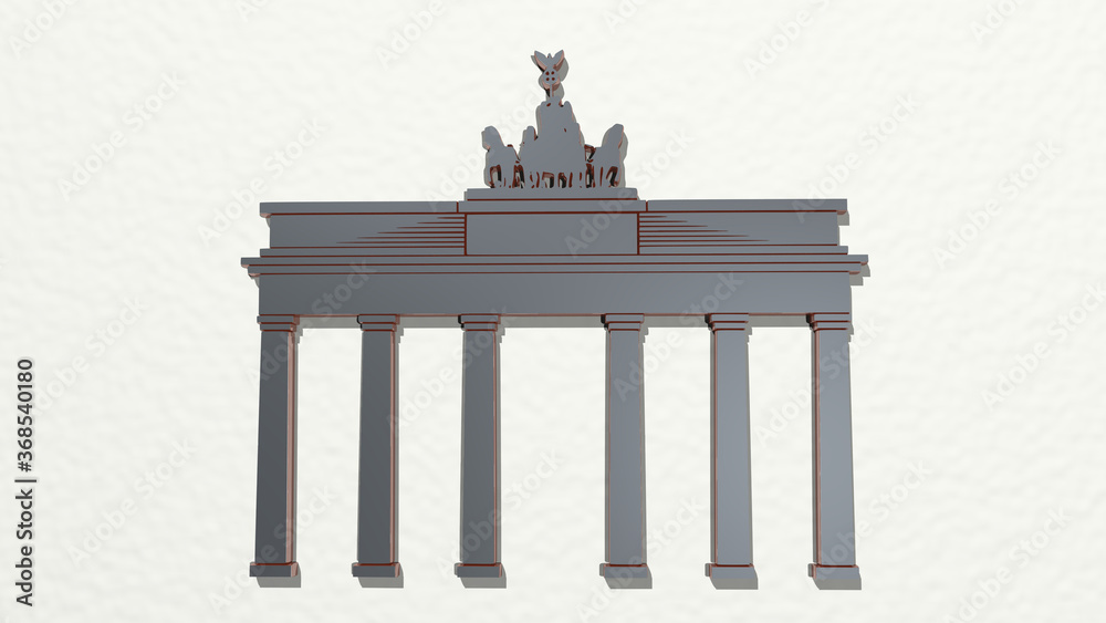 ancient gate on the wall. 3D illustration of metallic sculpture over a ...