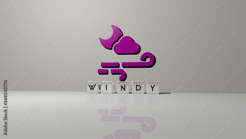 3D representation of windy with icon on the wall and text arranged by ...