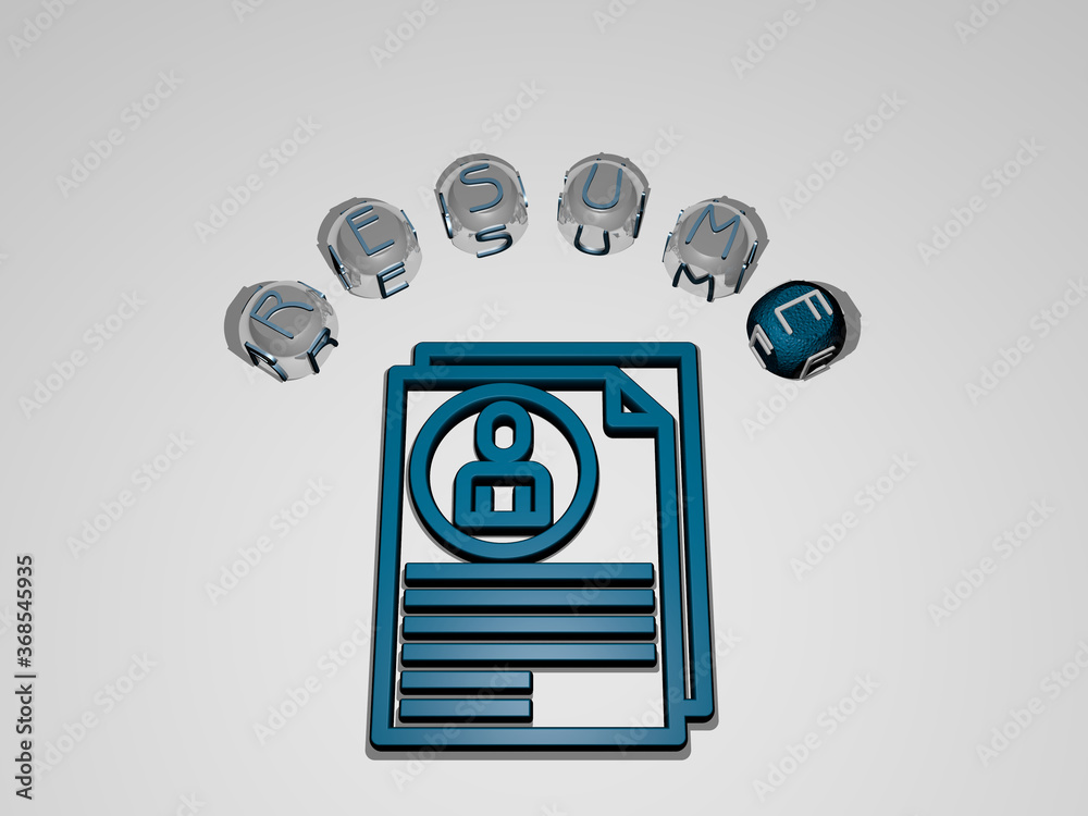 3D illustration of resume graphics and text around the icon made by ...