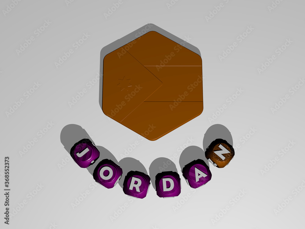 3D representation of jordan with icon on the wall and text arranged by ...