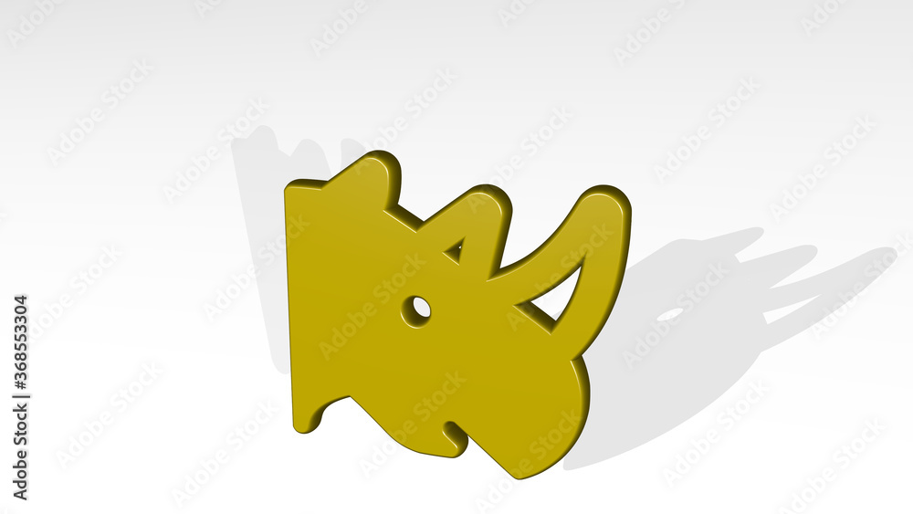 rhino stand with shadow. 3D illustration of metallic sculpture over a ...