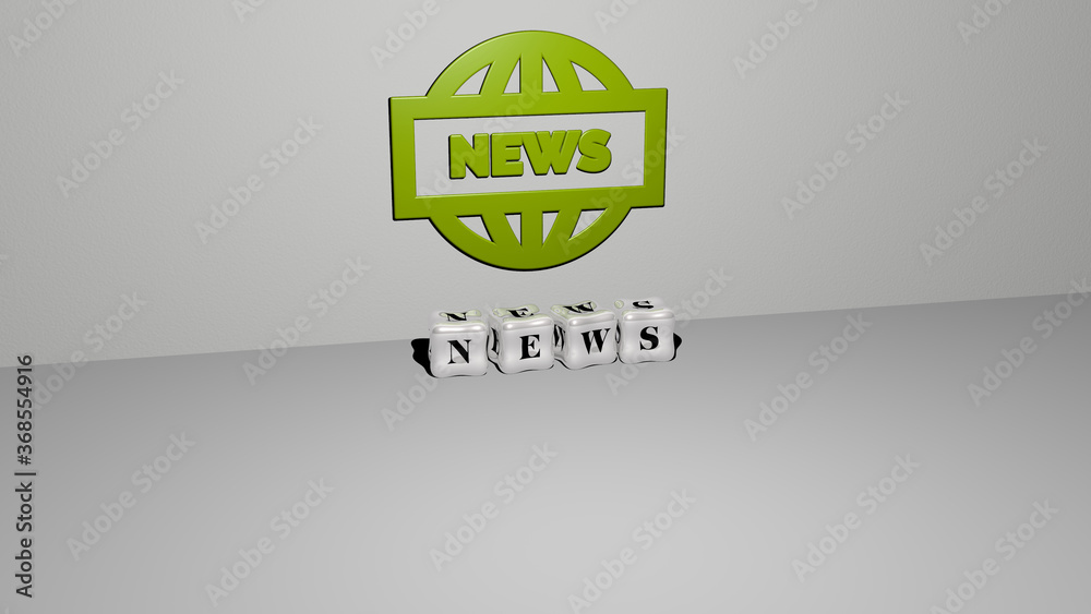 3D graphical image of NEWS vertically along with text built by metallic ...