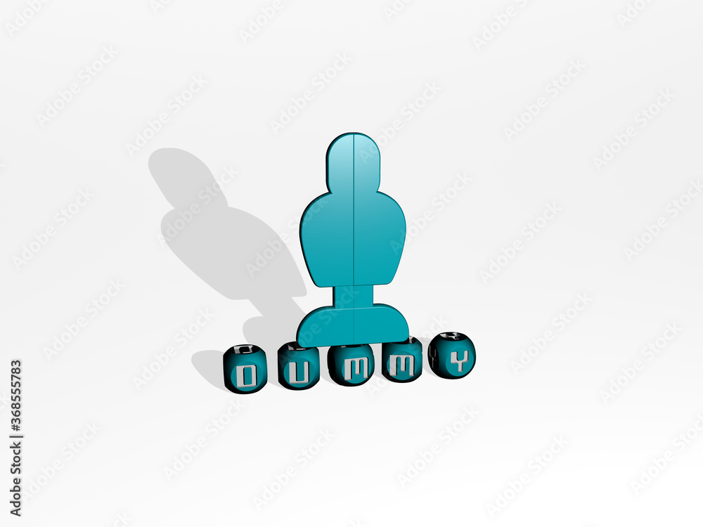 3D illustration of DUMMY graphics and text made by metallic dice ...