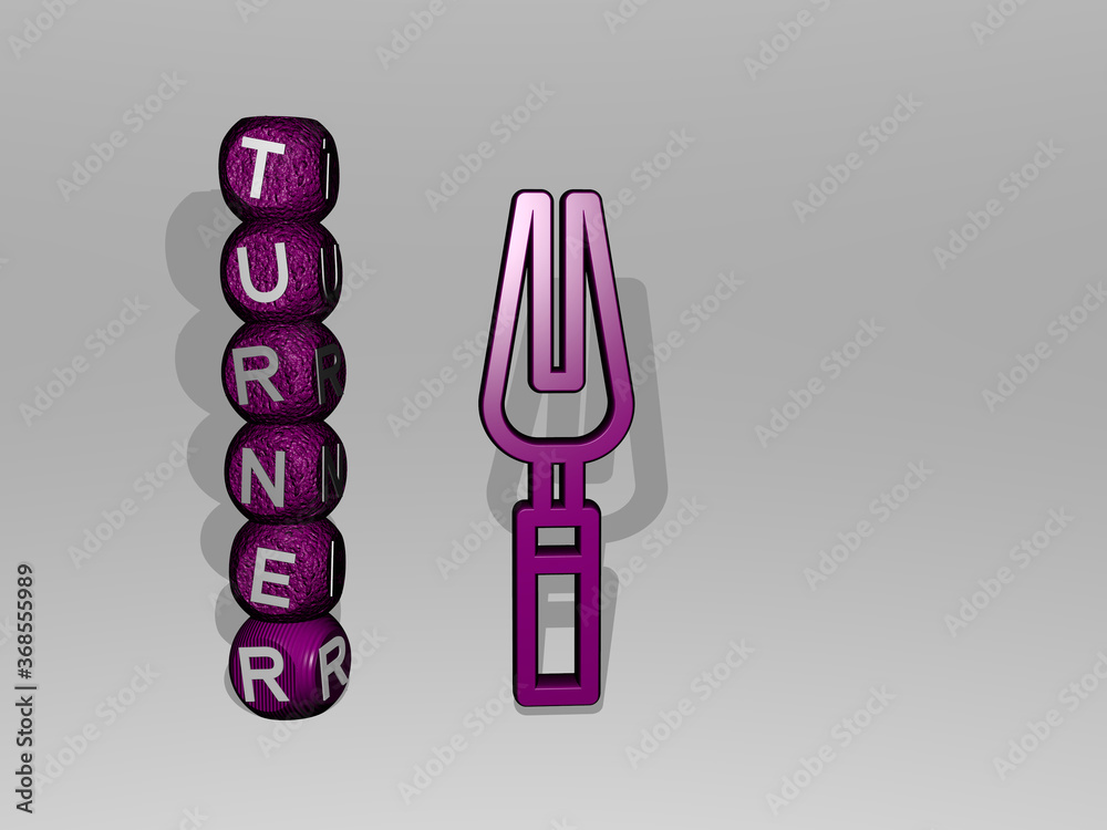 3D illustration of turner graphics and text around the icon made by ...