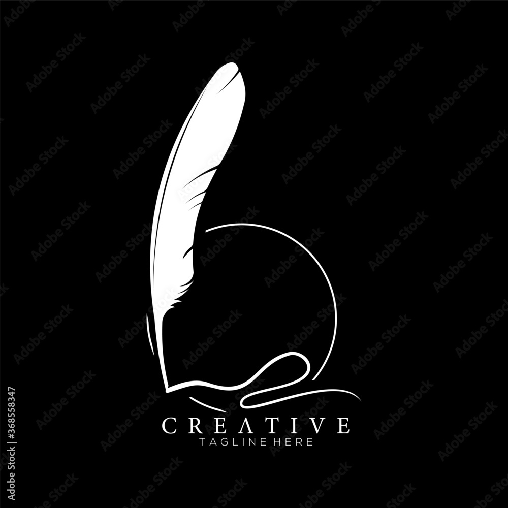 feather pen logo white with circle line vector design template Stock ...