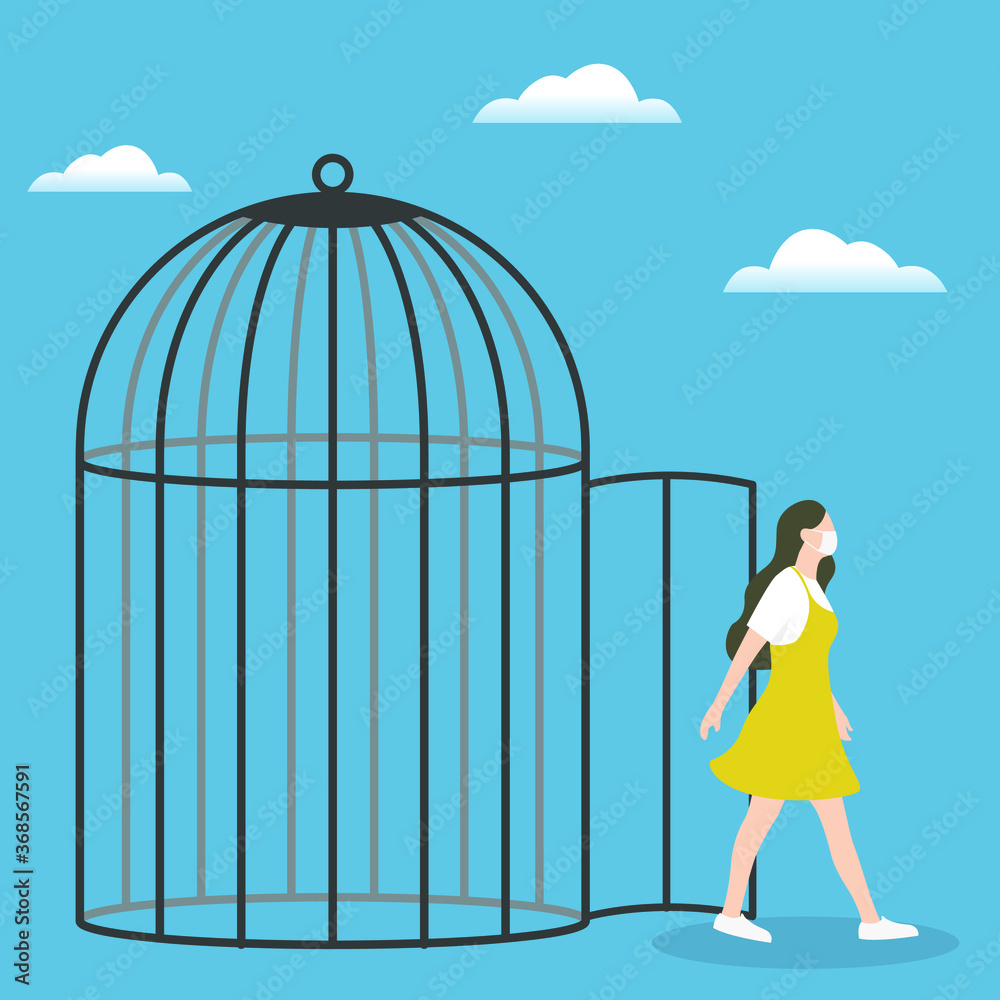 Freed, woman came out of the open cage. unlock the cage and people ...