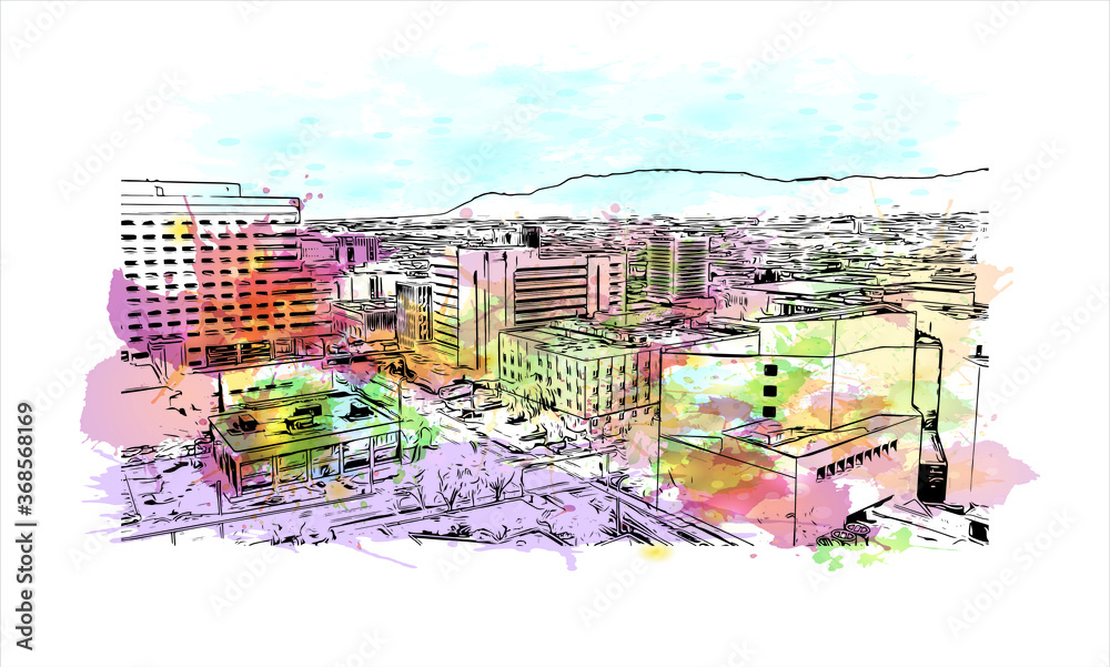 Building view with landmark of Albuquerque, New Mexico’s largest city ...
