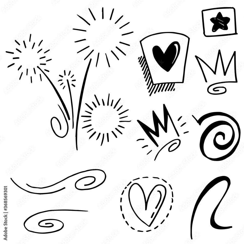 Hand drawn set elements.Abstract arrows, ribbons and other elements in ...