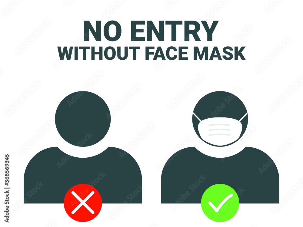 No Entry Without Face Mask or Wear a Mask Icon. Vector front door plate ...