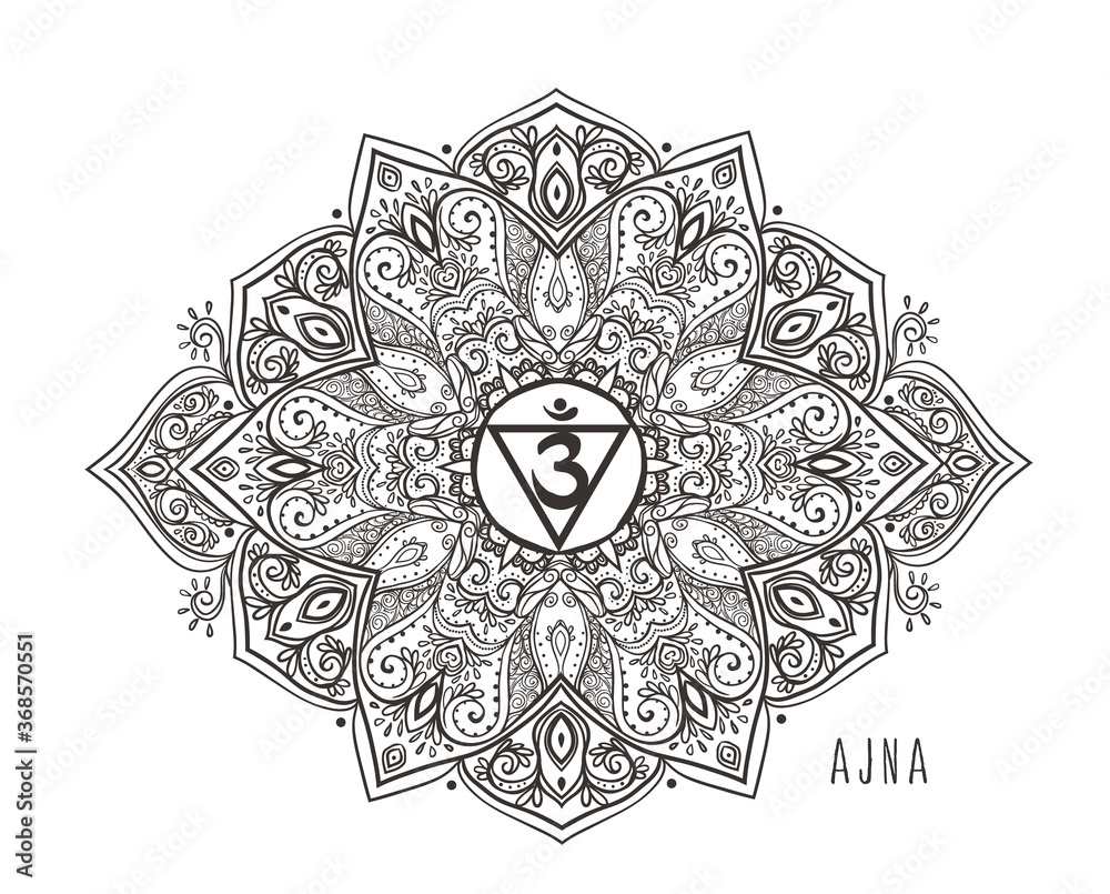 Chakra vector illustration. Beautiful symbol. Black and white Color ...