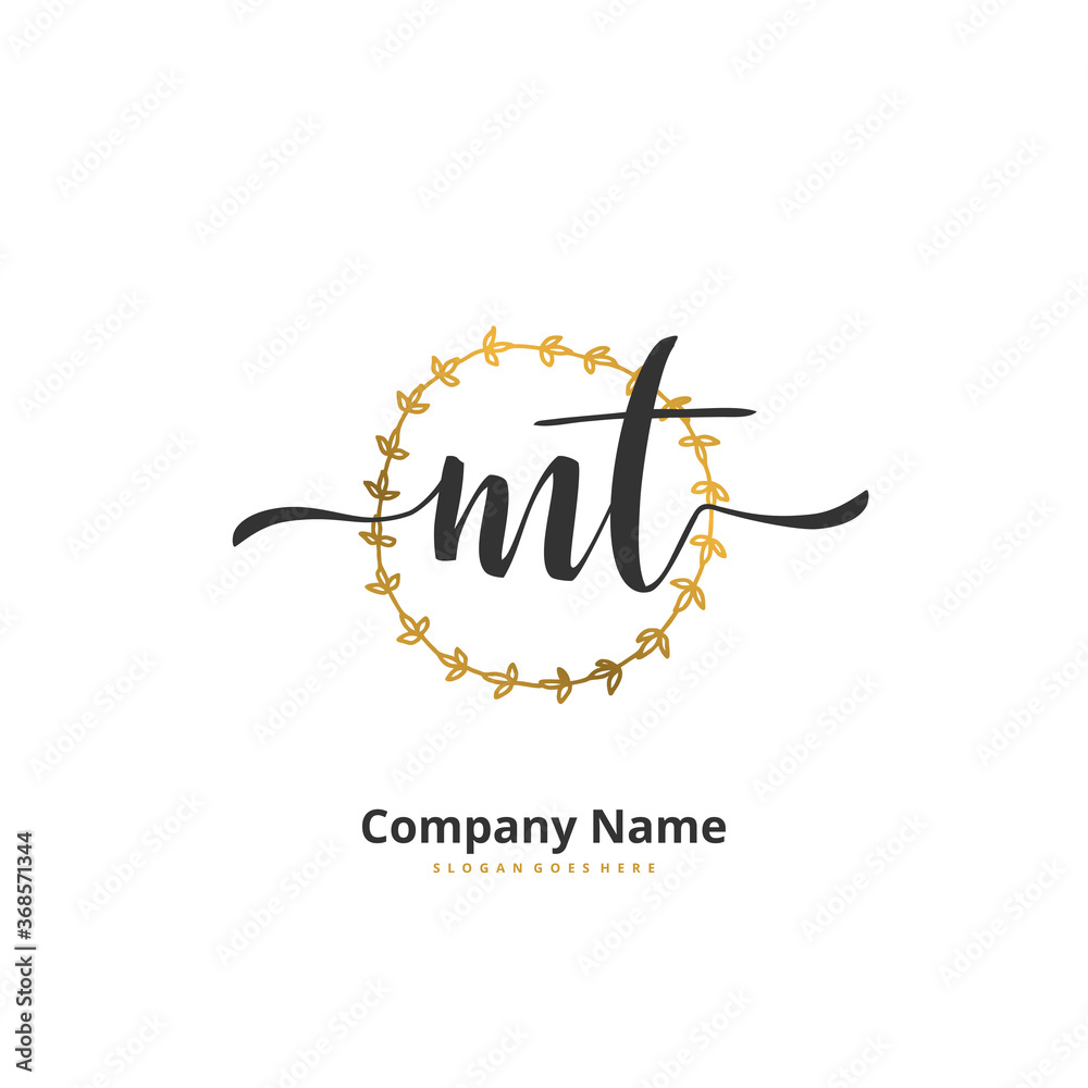 M T MT Initial handwriting and signature logo design with circle ...
