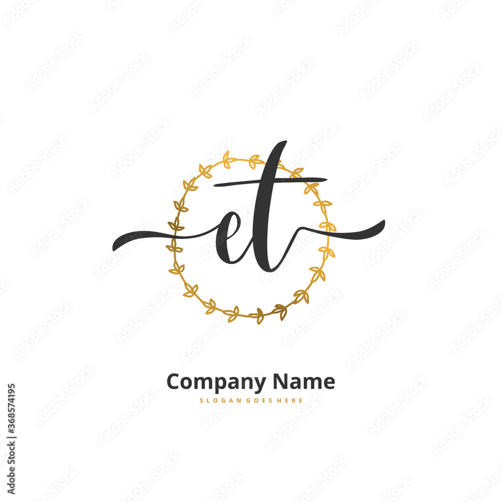 E T ET Initial handwriting and signature logo design with circle ...