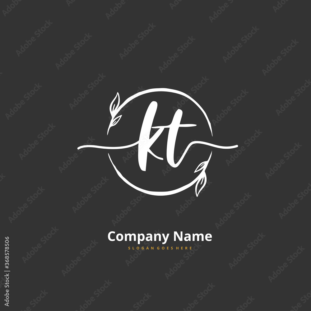 K T KT Initial handwriting and signature logo design with circle ...