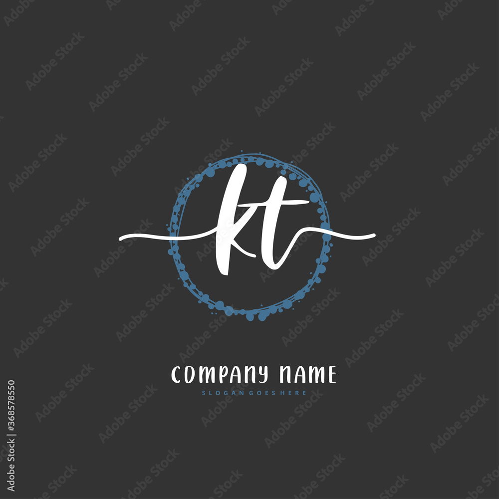 K T KT Initial handwriting and signature logo design with circle ...