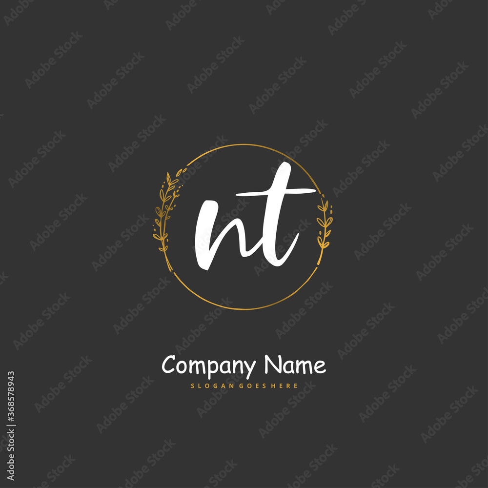 N T NT Initial handwriting and signature logo design with circle ...