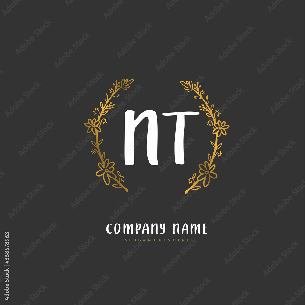 N T NT Initial handwriting and signature logo design with circle ...
