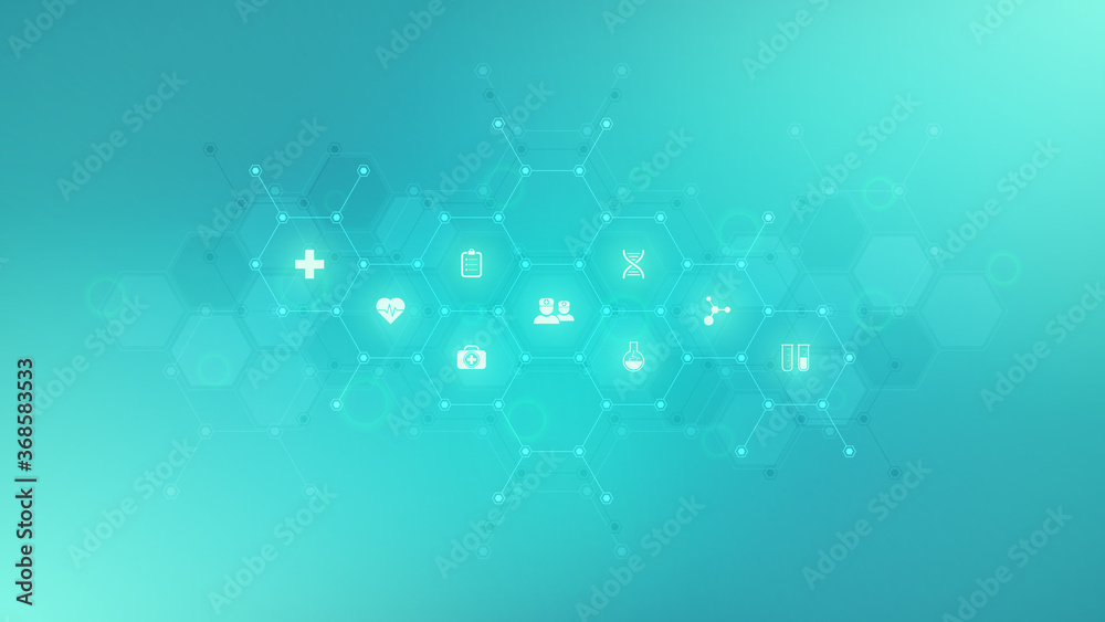 Medical background with flat icons and symbols. Template design with ...
