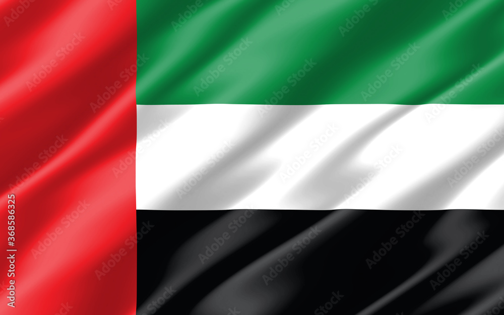 Silk wavy flag of UAE graphic. Wavy Emirati flag 3D illustration ...