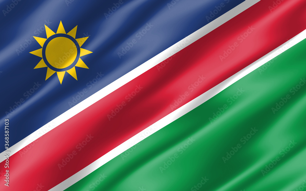 Silk wavy flag of Namibia graphic. Wavy Namibian flag 3D illustration ...
