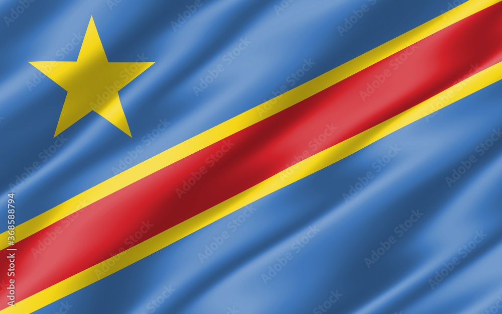 Silk wavy flag of DRC graphic. Wavy Congolese flag 3D illustration ...