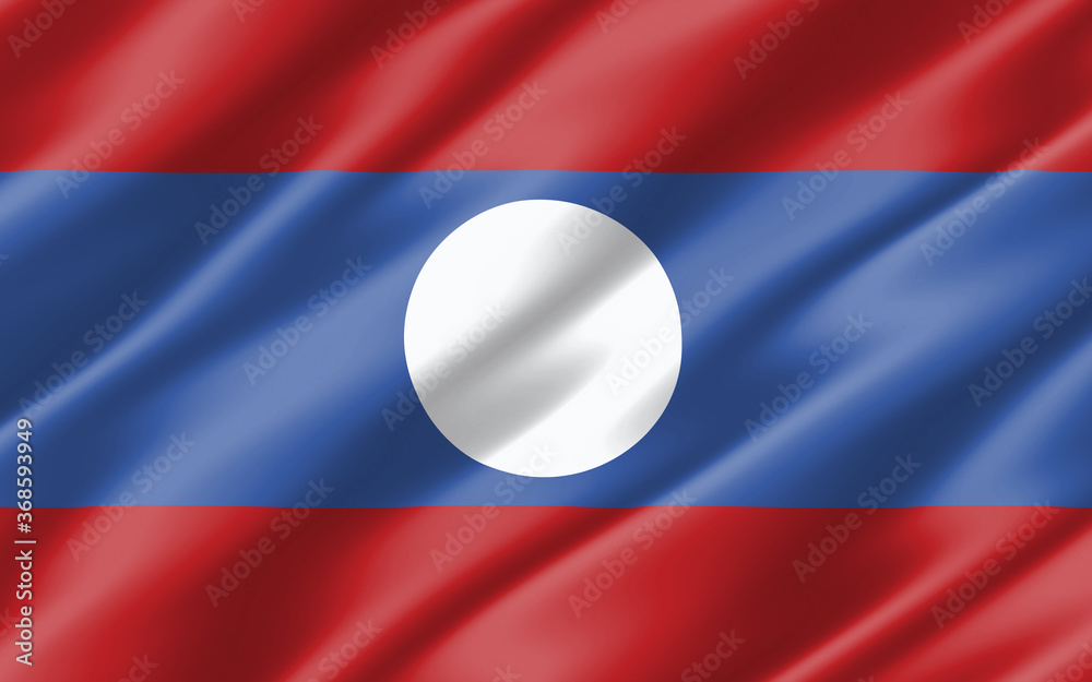 Silk wavy flag of Laos graphic. Wavy Lao flag 3D illustration. Rippled ...