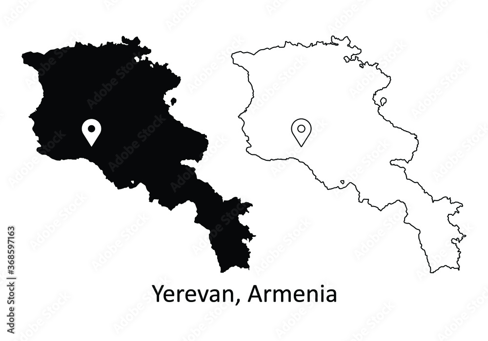 Yerevan Armenia. Detailed Country Map with Capital City Location Pin ...