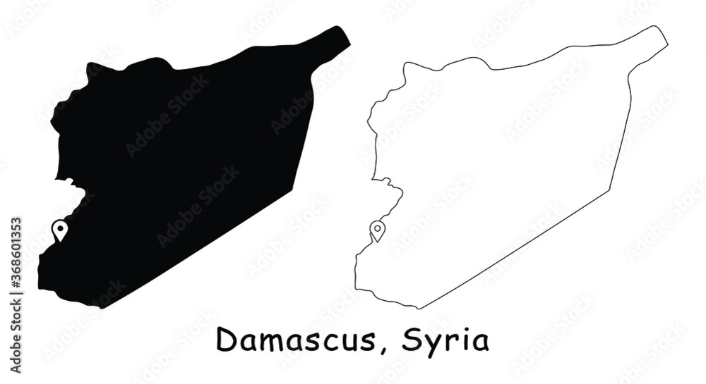 Damascus, Syria. Detailed Country Map with Location Pin on Capital City ...