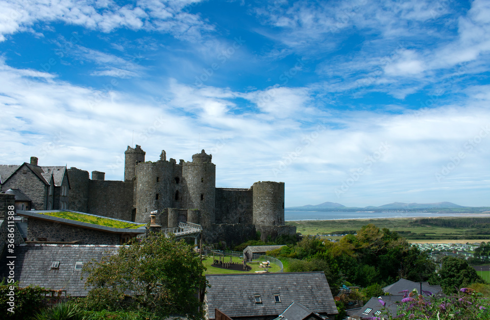 Wales the historic seaside town of Harlech. The castle on a summers day ...