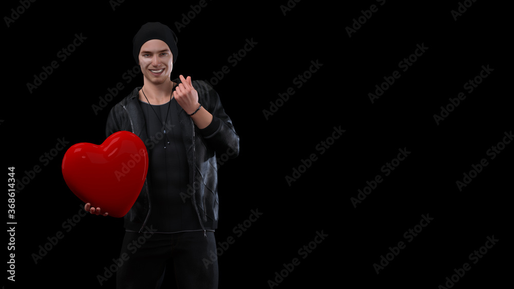 3D rendering, a portrait of a young guy,big smile, pose with big red ...