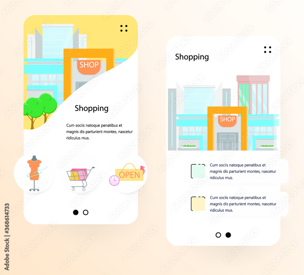 Vector web site onboarding screens template.Shopping centre, clothes ...